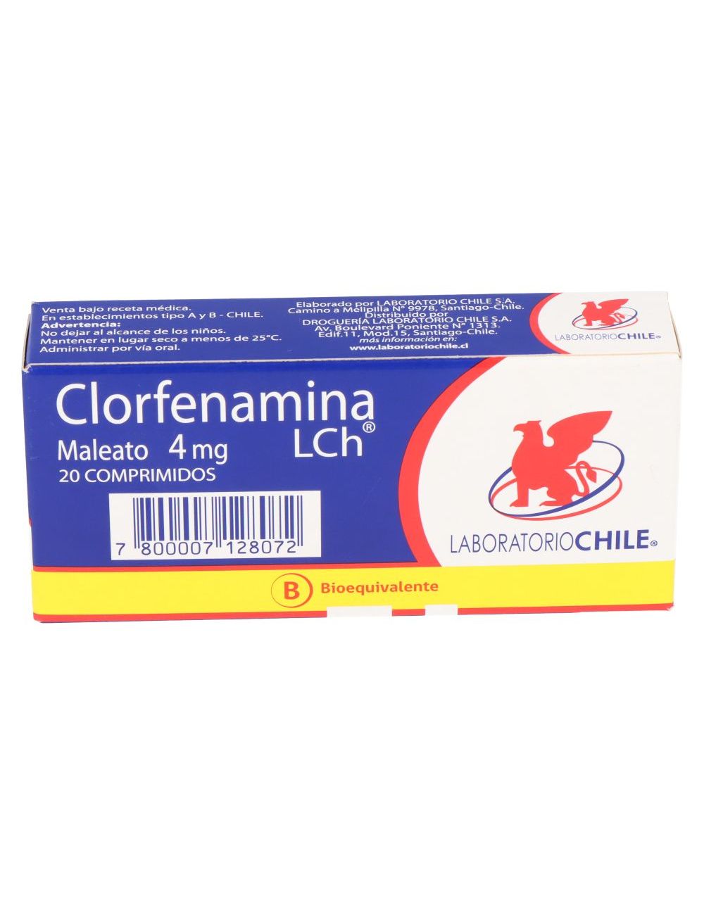 Precio Clorfenamina 20 Comprimidos 4 mg | Farmalisto CL