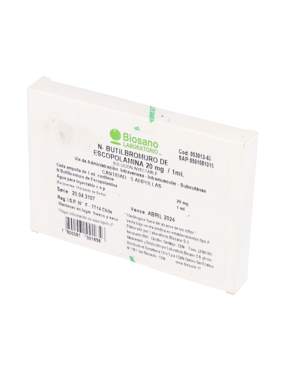 Precio Butilbromuro Escopolamina 20 Mg 1 ML Farmalisto CL