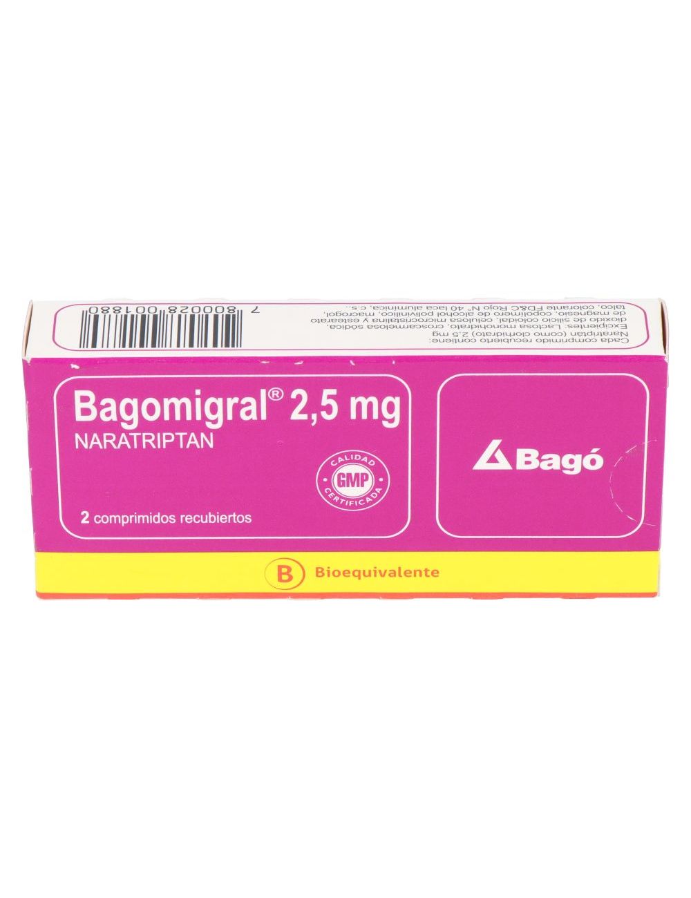 NARATRIPTAN BAGOMIGRAL 2.5 MG 2 COMPRIMIDOS BIOEQUIVALENTE LABORATORIO BAGÓ