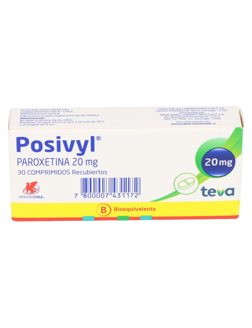 PAROXETINA POSIVYL 20 MG 30 COMPRIMIDOS RECUBIERTOS BIOEQUIVALENE ...