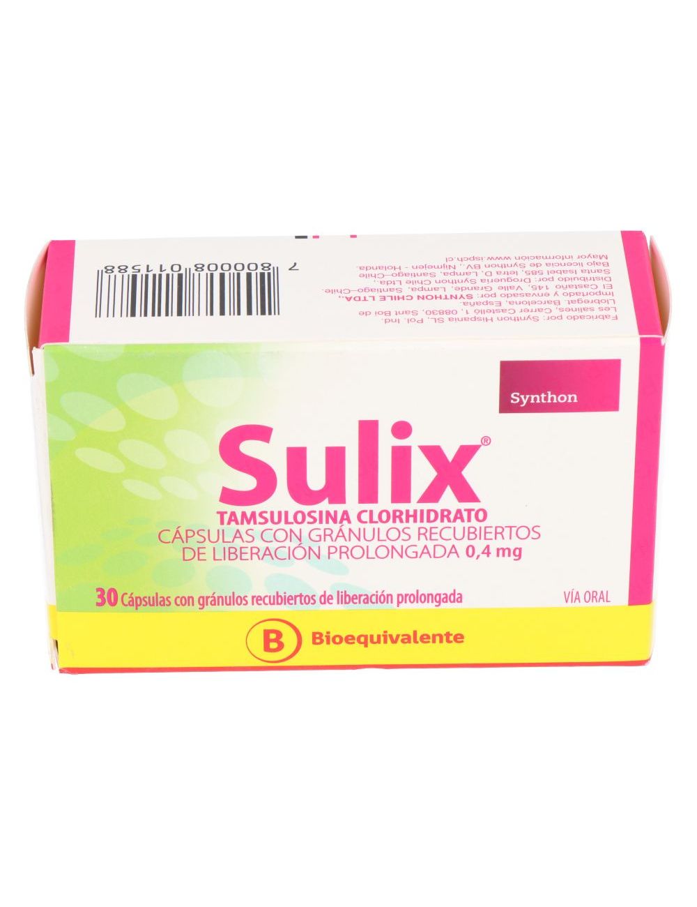 SULIX TAMSULOSINA 0.4 MG 30 CAPSULAS BIOEQUIVALENTE SYNTHON