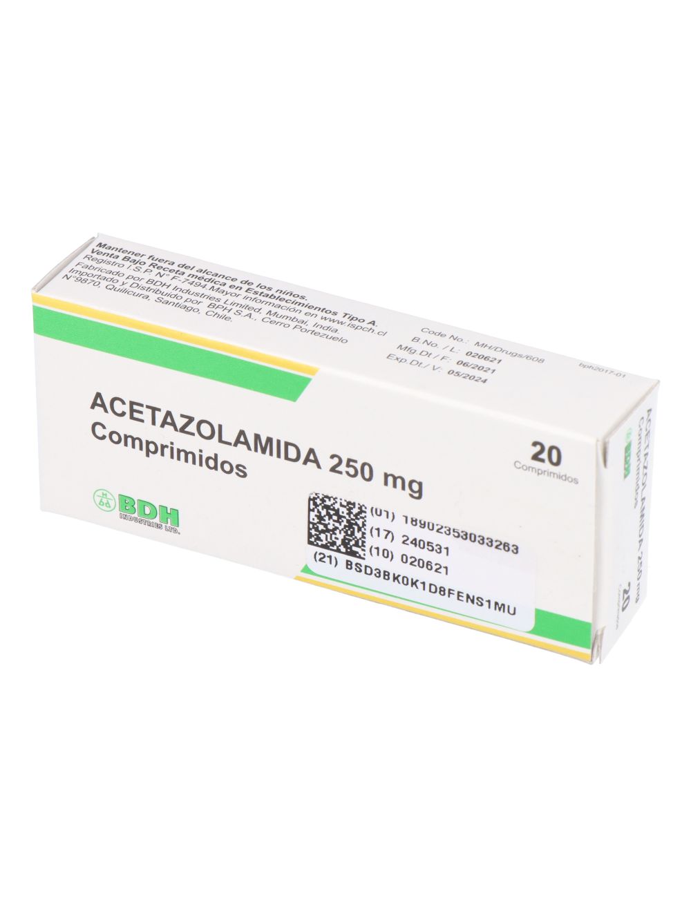 ACETAZOLAMIDA 250MG 20 COMPRIMIDOS LAB. BDH