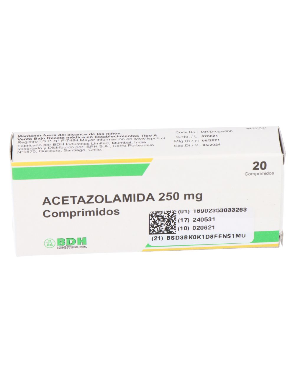ACETAZOLAMIDA 250MG 20 COMPRIMIDOS LAB. BDH