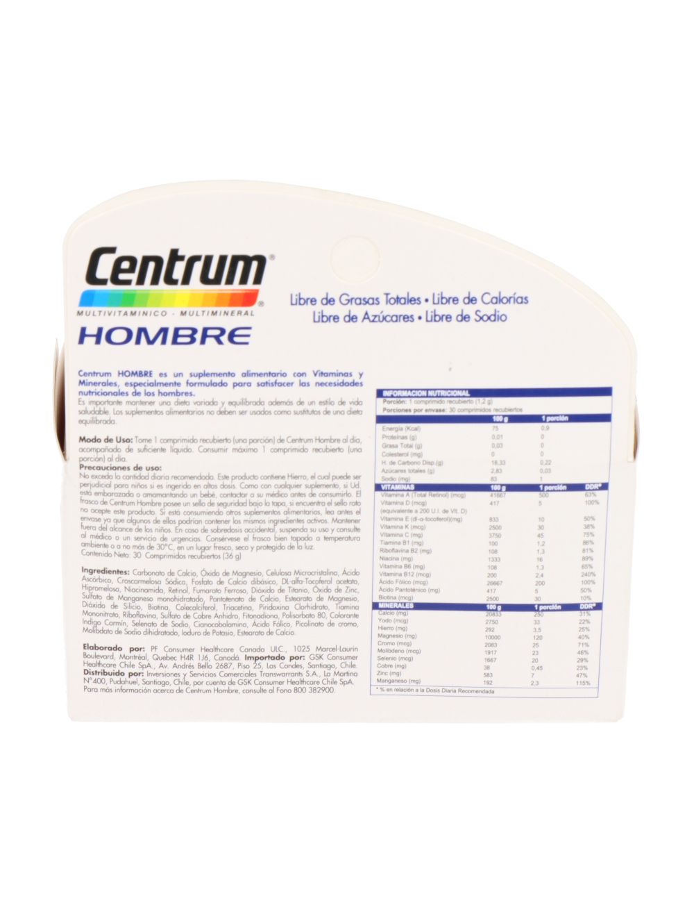 Precio Centrum Vitaminas Hombre 30 Comprimidos | Farmalisto CL