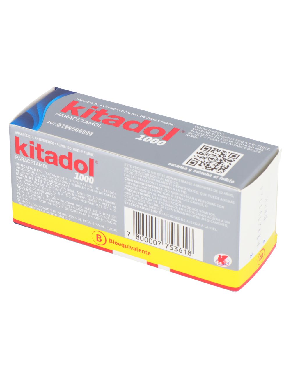 KITADOL PARACETAMOL 1000MG CAJA 18 COMPRIMIDOS LAB. CHILE