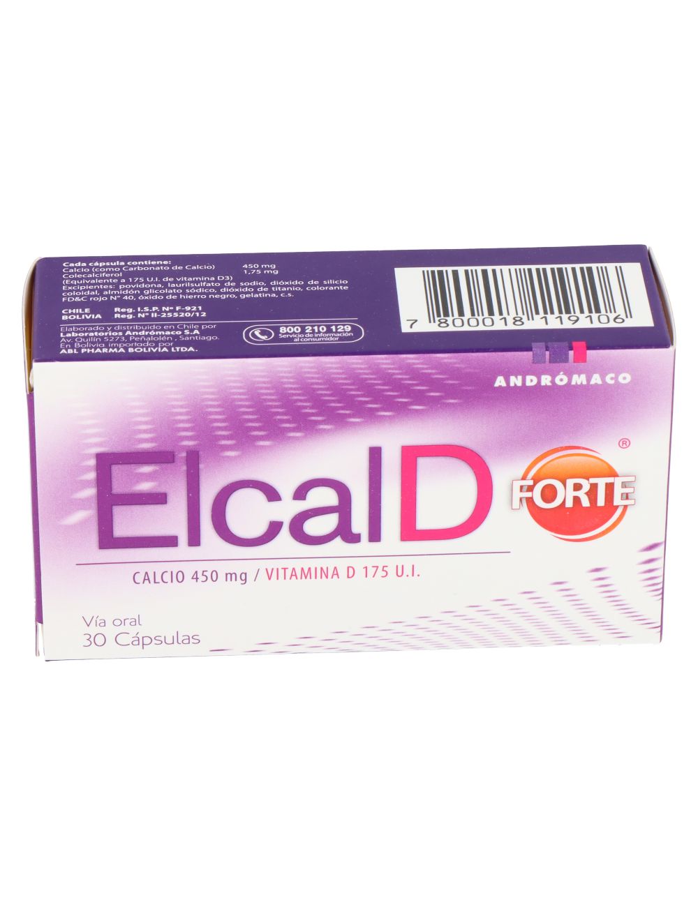 ELCAL D FORTE CALCIO 450MG/VITAMINA D 175 UI 30 CAPSULAS LAB.ANDROMACO