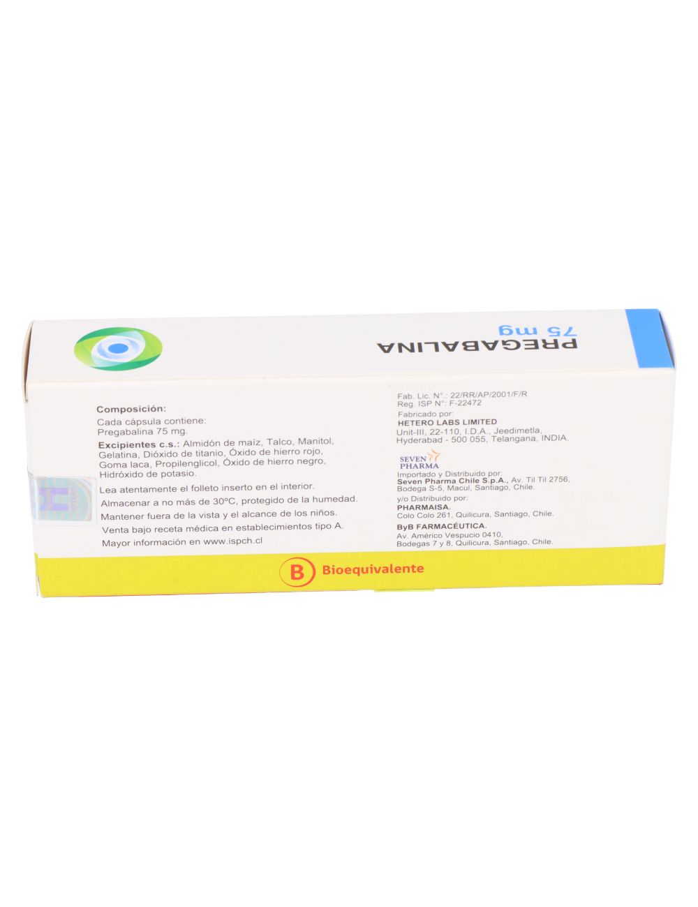 PREGABALINA 75 MG 30 CAPSULAS BIOEQUIVALENTE LABORATORIO SEVEN PHARMA