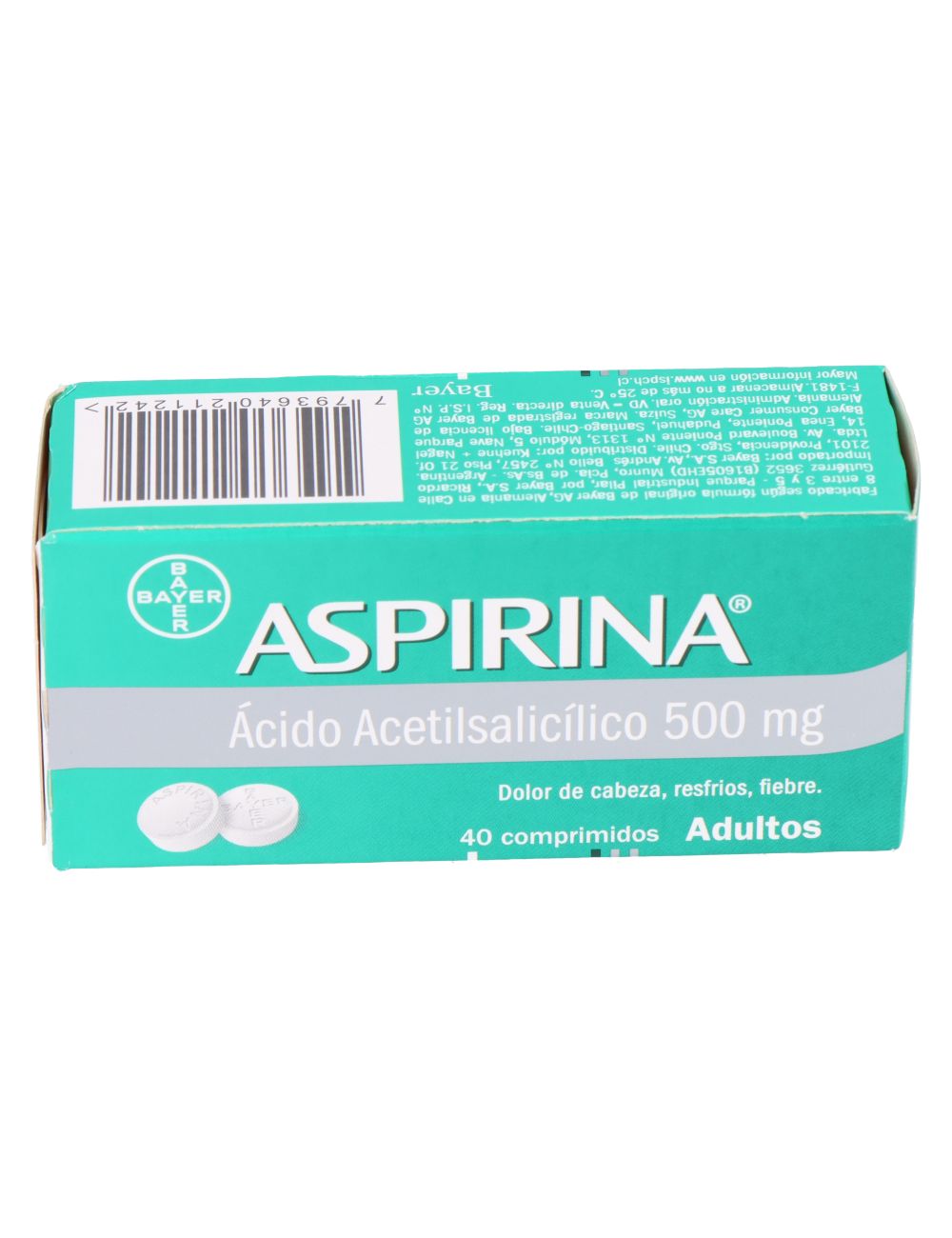 ASPIRINA ACIDO ACETILSALICILICO 500MG 40 COMPRIMIDOS BAYER