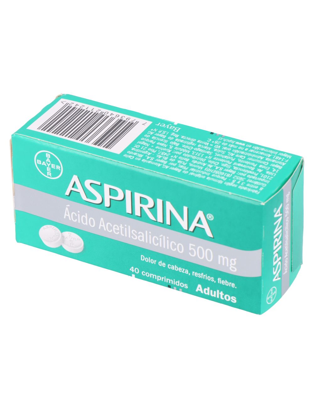 ASPIRINA ACIDO ACETILSALICILICO 500MG 40 COMPRIMIDOS BAYER