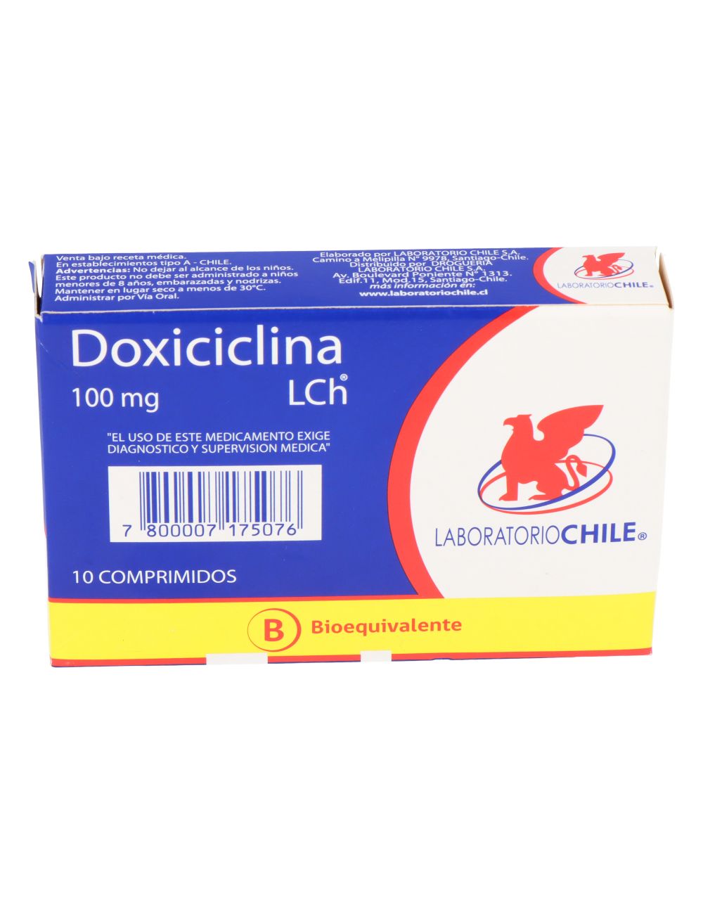 DOXICICLINA 100MG 10 COMPRIMIDOS BIOEQUIVALENTE LABORATORIO CHILE