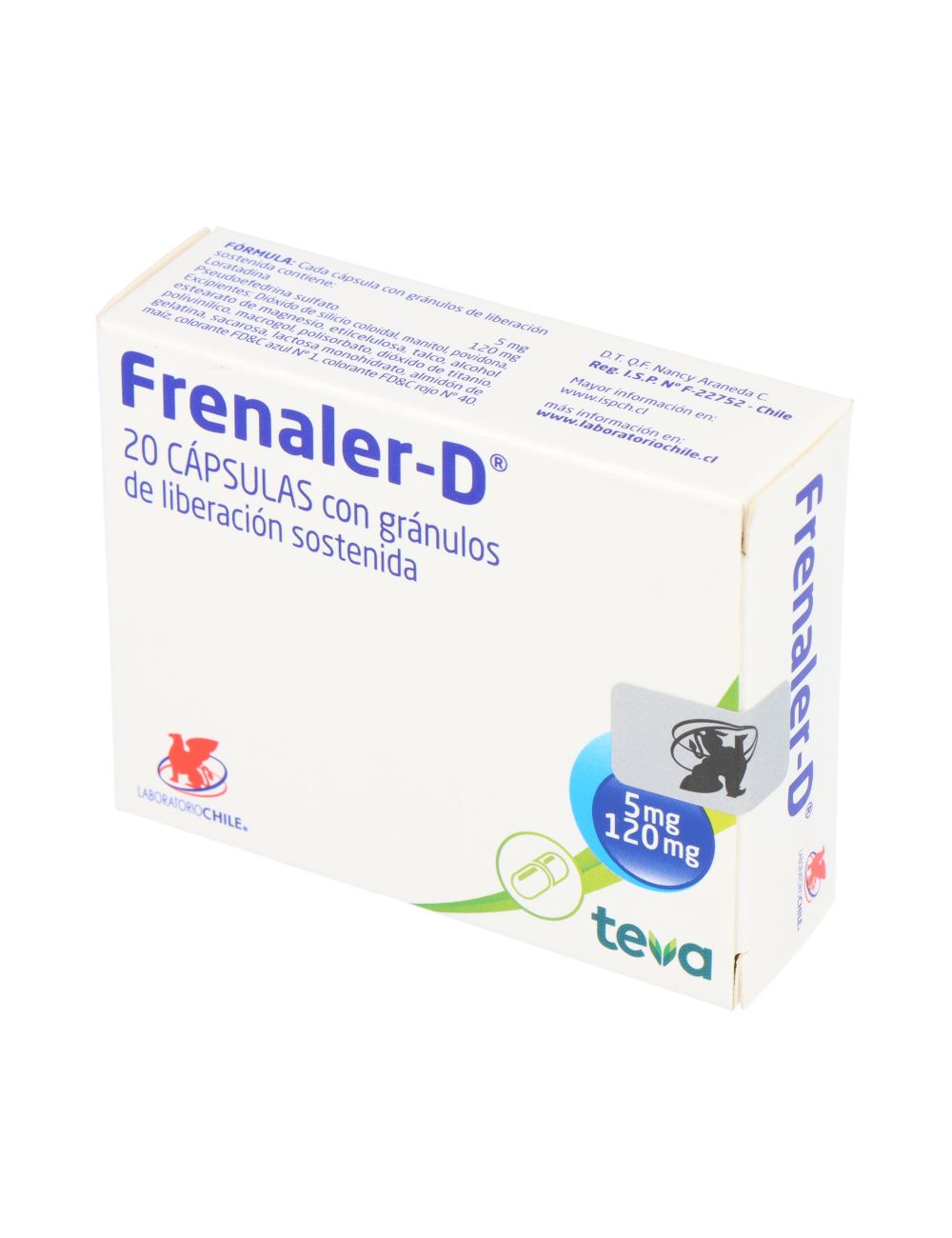 FRENALER-D LORATADINA 5MG PSEUDOEFEDRINA 120MG 20CAPSULA CON GRANULOS DE LIBERACION SOSTENIDA ...
