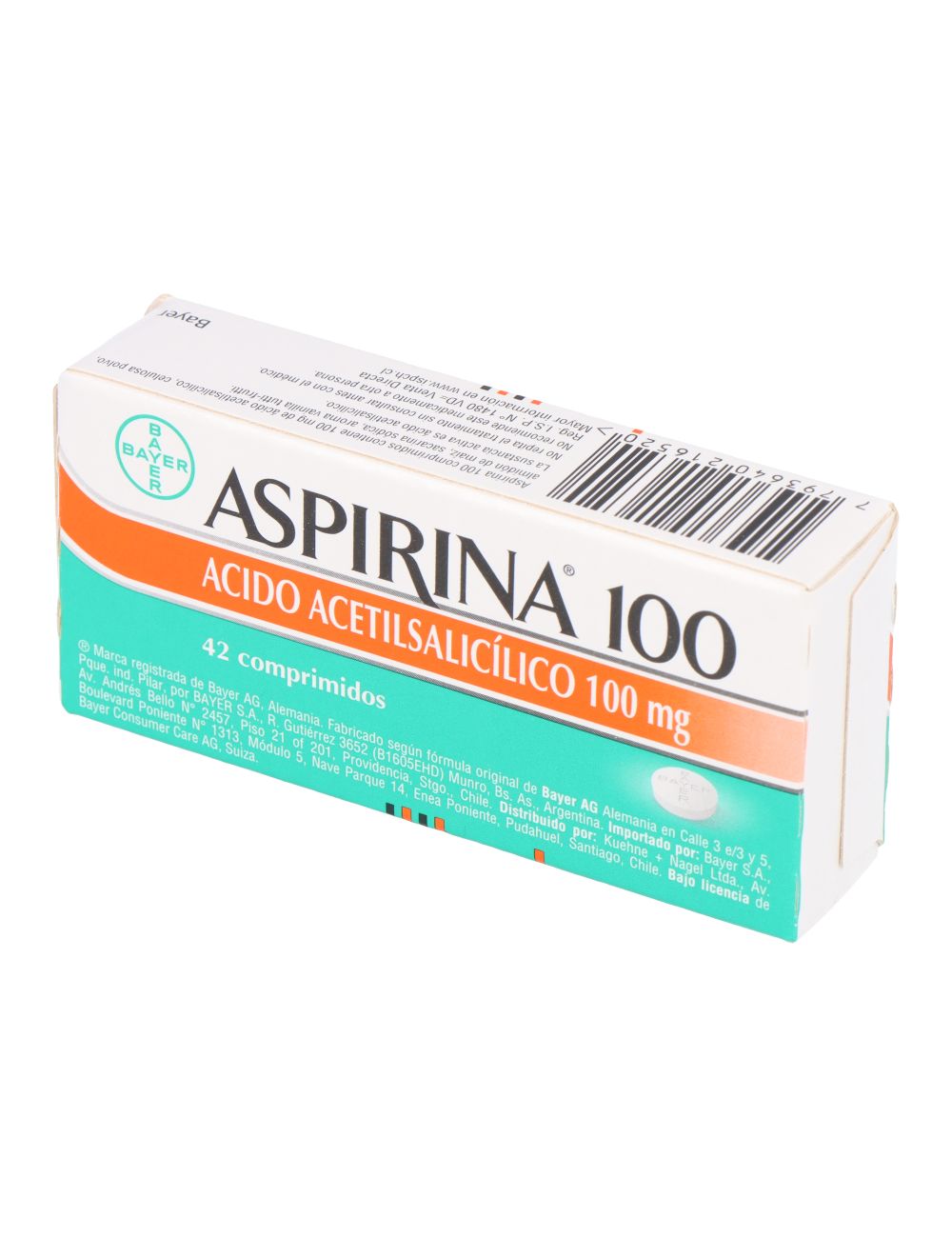 ASPIRINA ACIDO ACETILISALICILICO 100 MG 42 COMPRIMIDOS BAYER