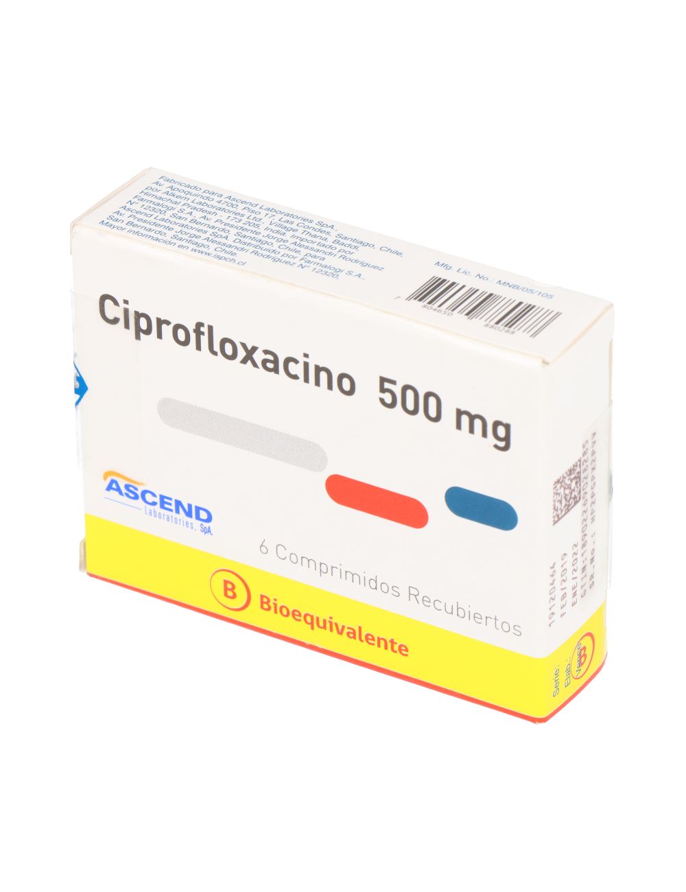 CIPROFLOXACINO 500 MG 6 COMPRIMIDOS RECUBIERTOS BIOEQUIVALENTE LAB ...