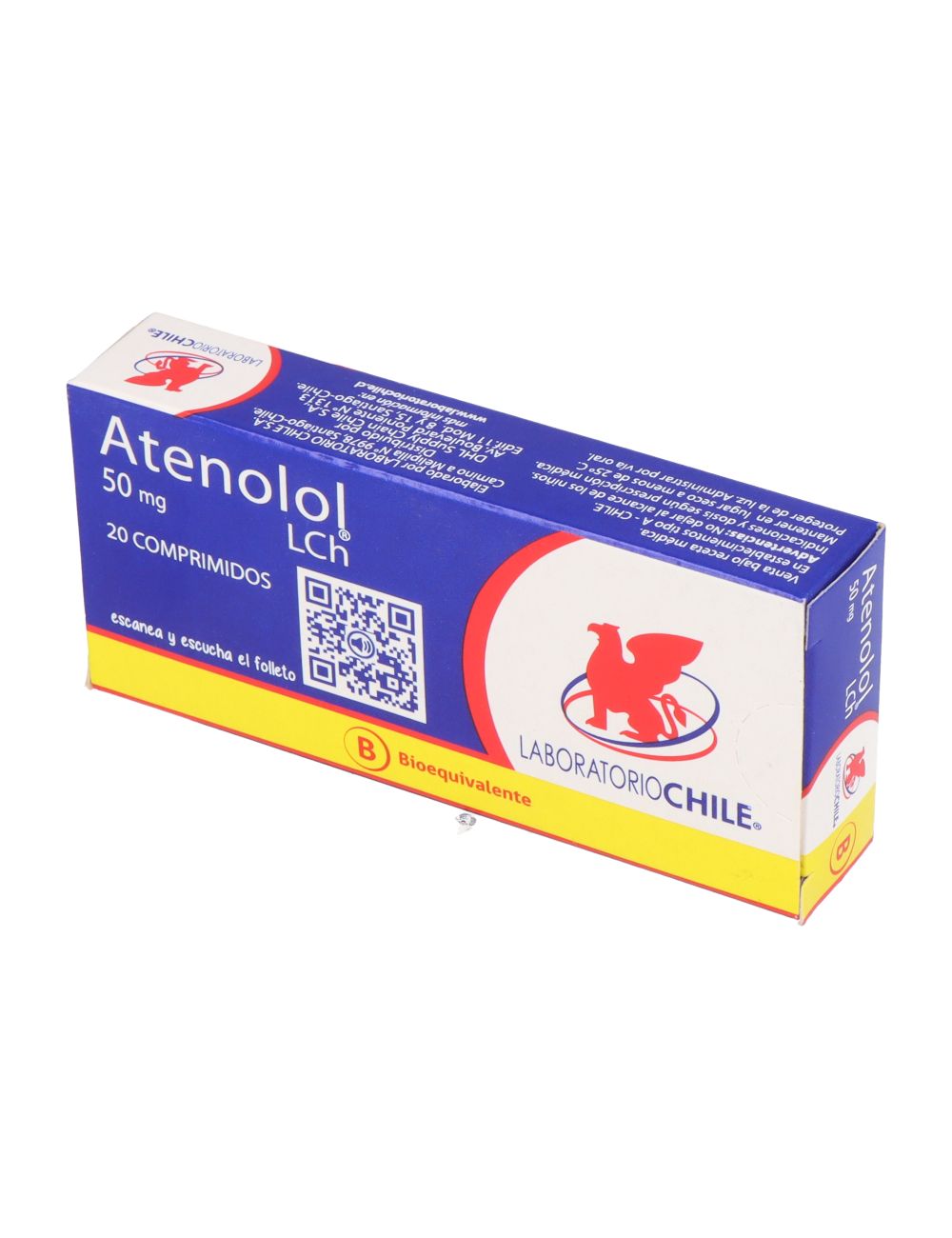 ATENOLOL 50 MG 20 COMPRIMIDOS BIOEQUIVALENTE LABORATORIO CHILE