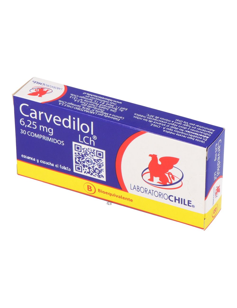 CARVEDILOL 6.25 MG 30 COMPRIMIDOS BIOEQUIVALENTE LABORATORIO CHILE