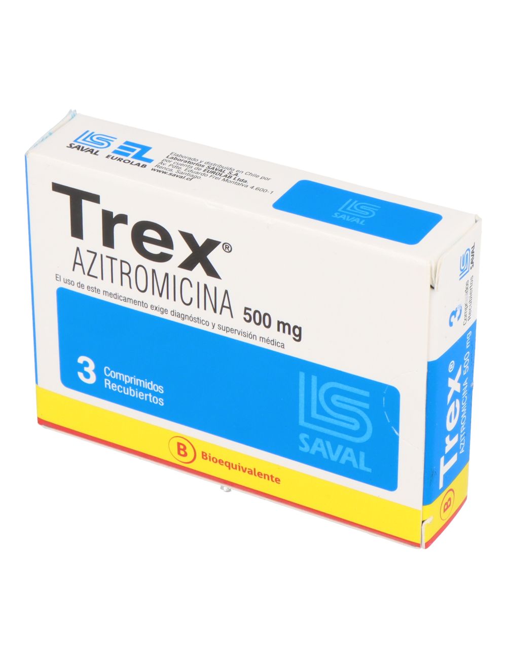 TREX AZITROMICINA 500MG 3 COMPRIMIDOS RECUBIERTOS BIOEQUIVALENTE LAB.SAVAL