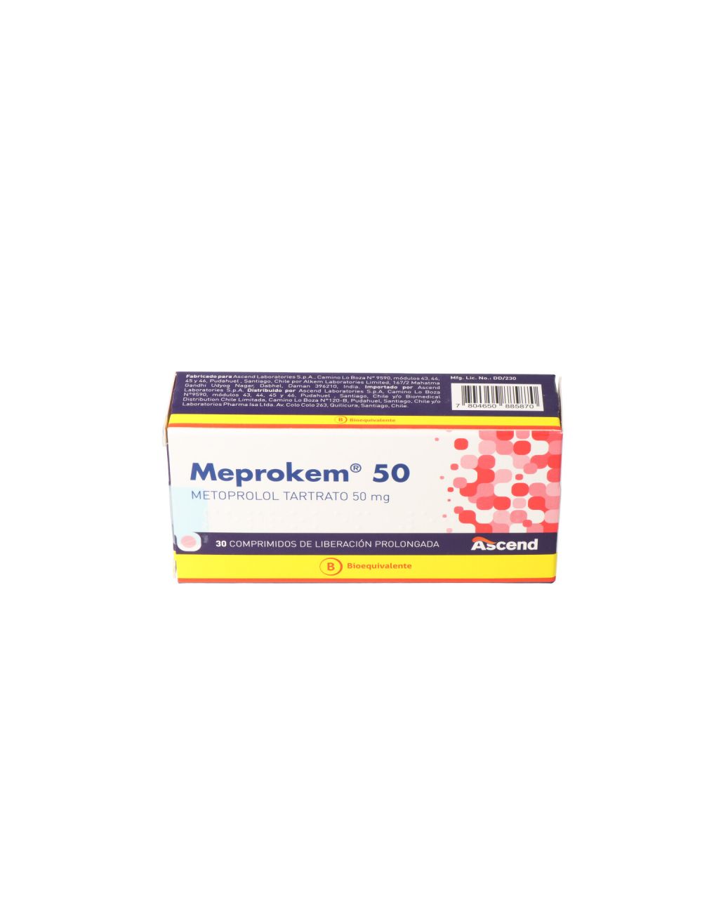 MEPROKEM METOPROLOL 50 MG POR 30 COMPRIMIDOS L.P BIOEQUIVALENTE CENABAST