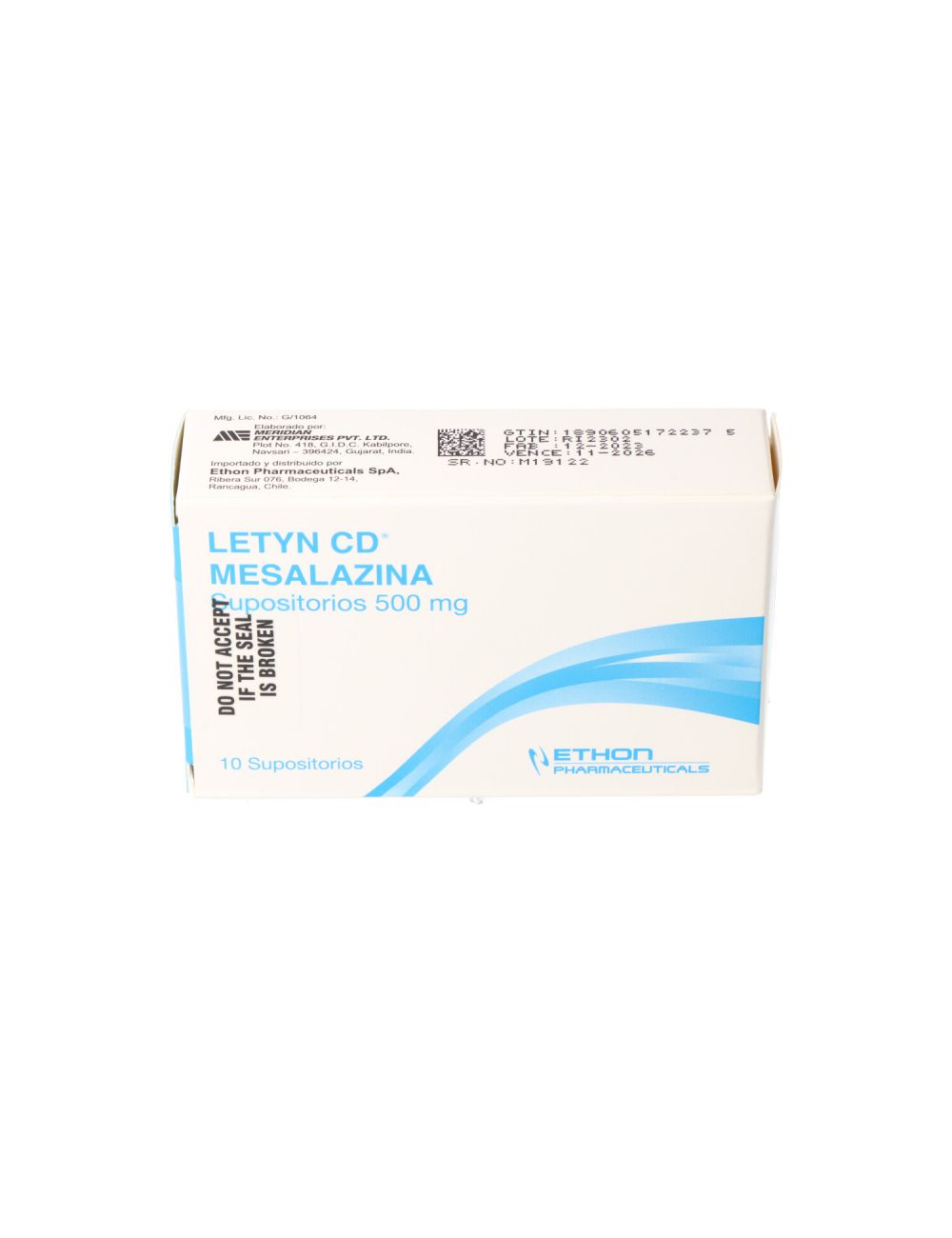 LETYN MESALAZINA CD 500 MG CAJA 10 SUPOSITORIOS ETHON CENABAST