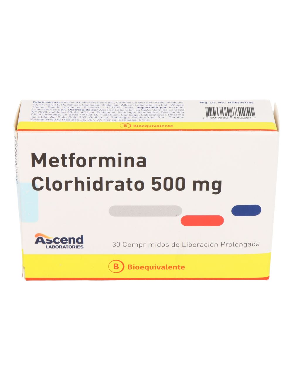 METFORMINA 500 MG POR 30 COMPRIMIDOS LP BIOEQUIVALENTE ASCEND CENABAST