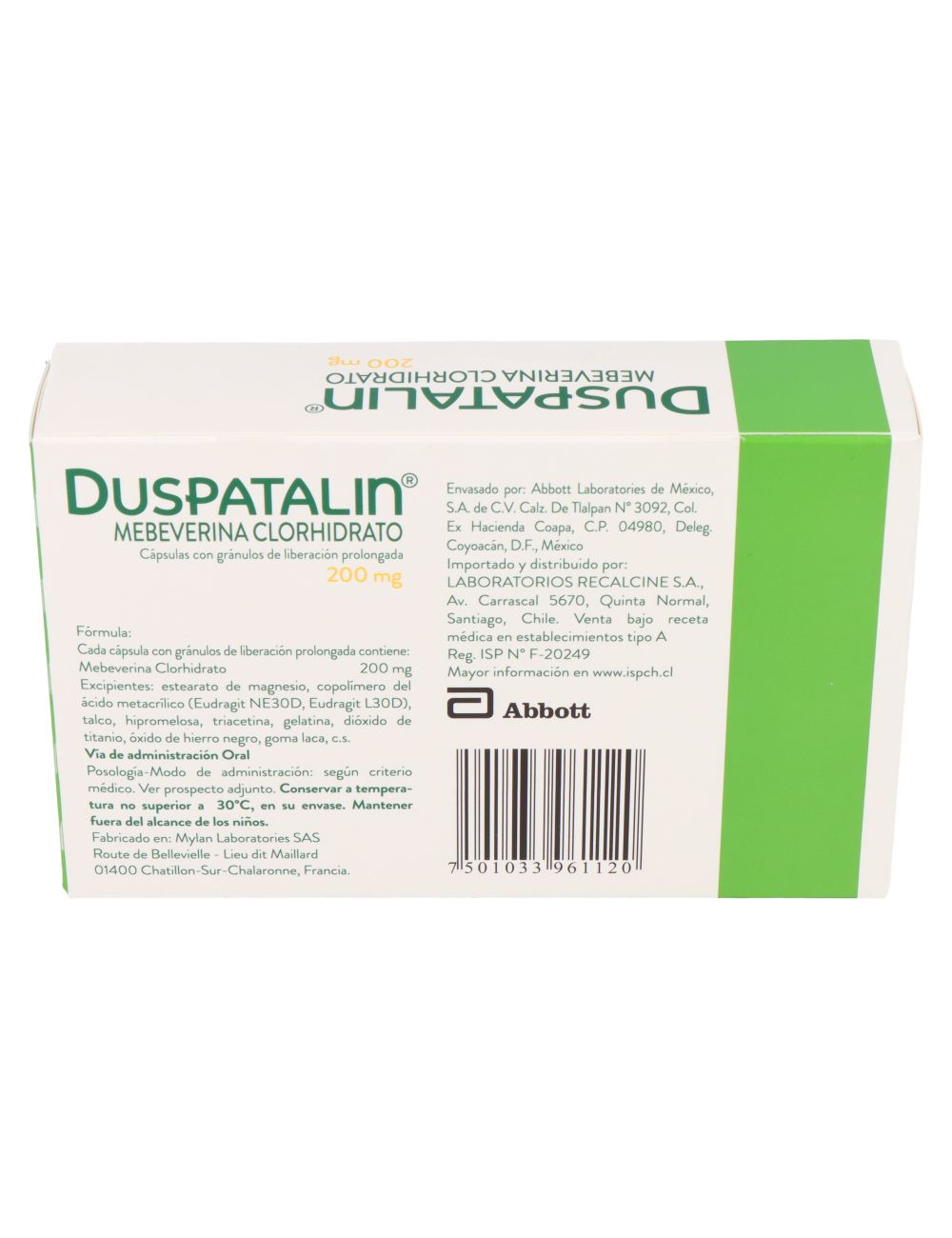 MEBEVERINA DUSPATALIN 200 MG 30 CAPSULAS CON GRANULOS DE LIBERACION PROLONGADA LABORATORIO ...