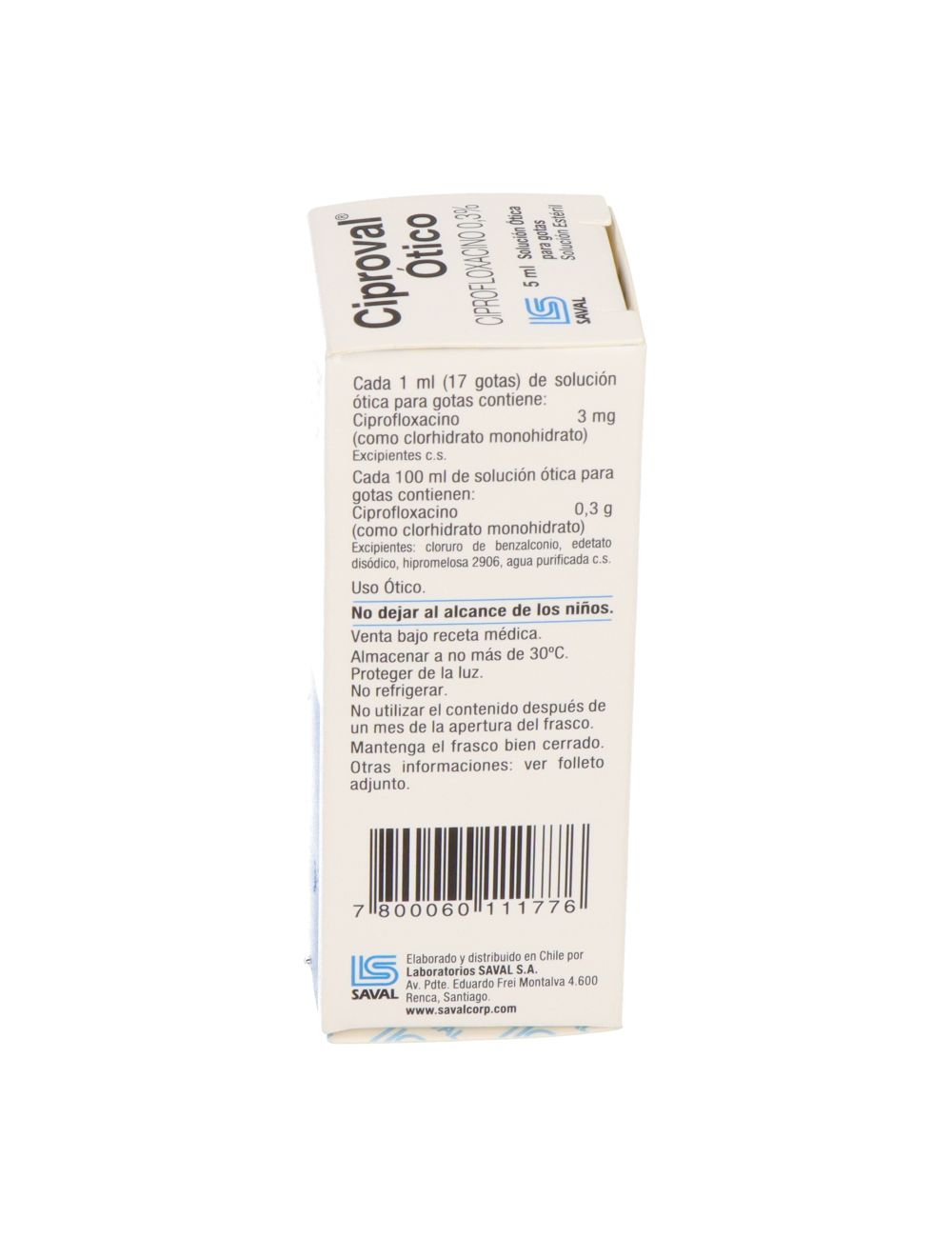 CIPROVAL OTICO CIPROFLOXACINO 0.3 % SOLUCION OTOLOGICA 5 ML LABORATORIO ...