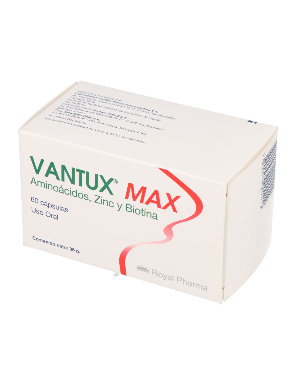 VANTUX MAX AMINOACIDOS, ZINC Y BIOTINA 60 CAPSULAS LABORATORIO ROYAL PHARMA